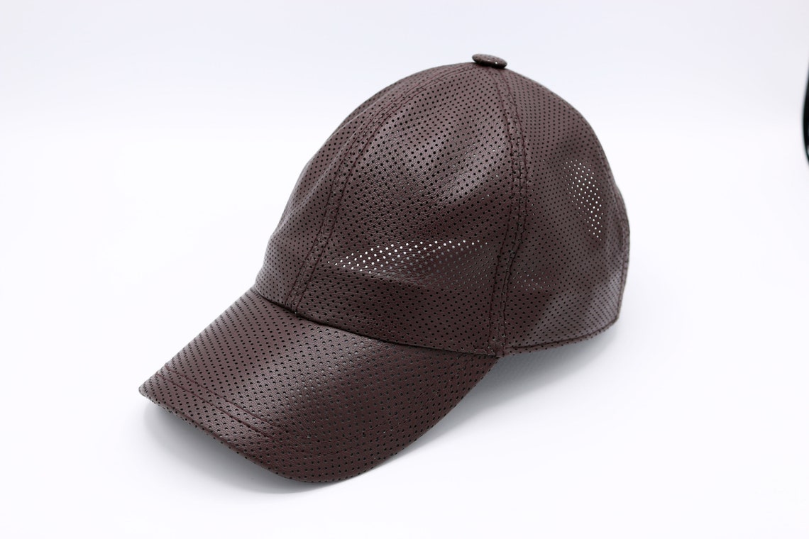 Chocolate Brown Perforated Leather Ultra Light Baseball Cap - Etsy