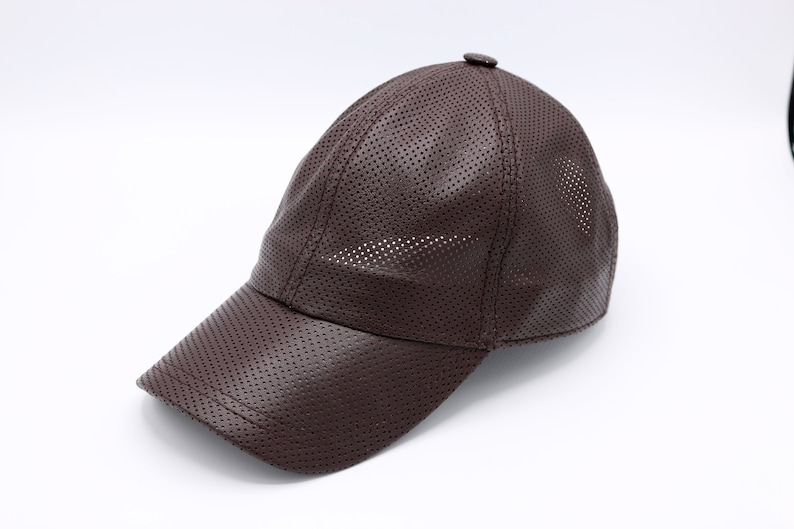 Chocolate Brown Perforated Leather Ultra Light Baseball Cap - Etsy