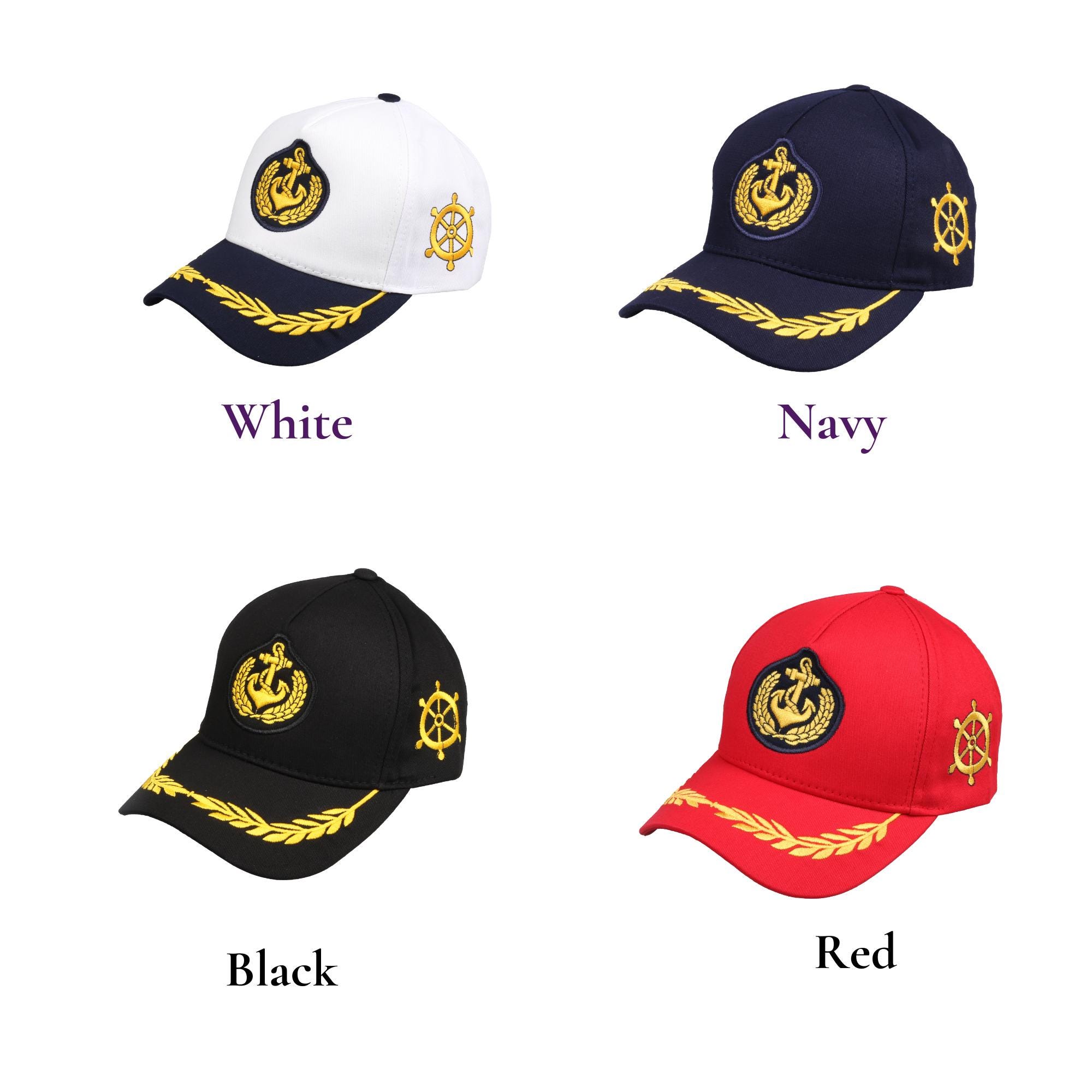 Navy Cotton Captain Baseball Hat, Anchor Embroidered Skipper Boat Cap ...