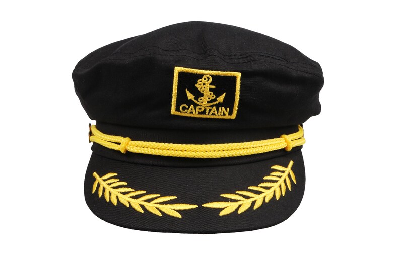 Black Skipper Sailor Captain Hat, Unisex Anchor Embroidered Boating Cap ...
