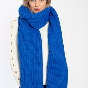 Blue Oversize Extra Long Chunky Scarf, Unisex Winter Hand Knitted Shawl ...