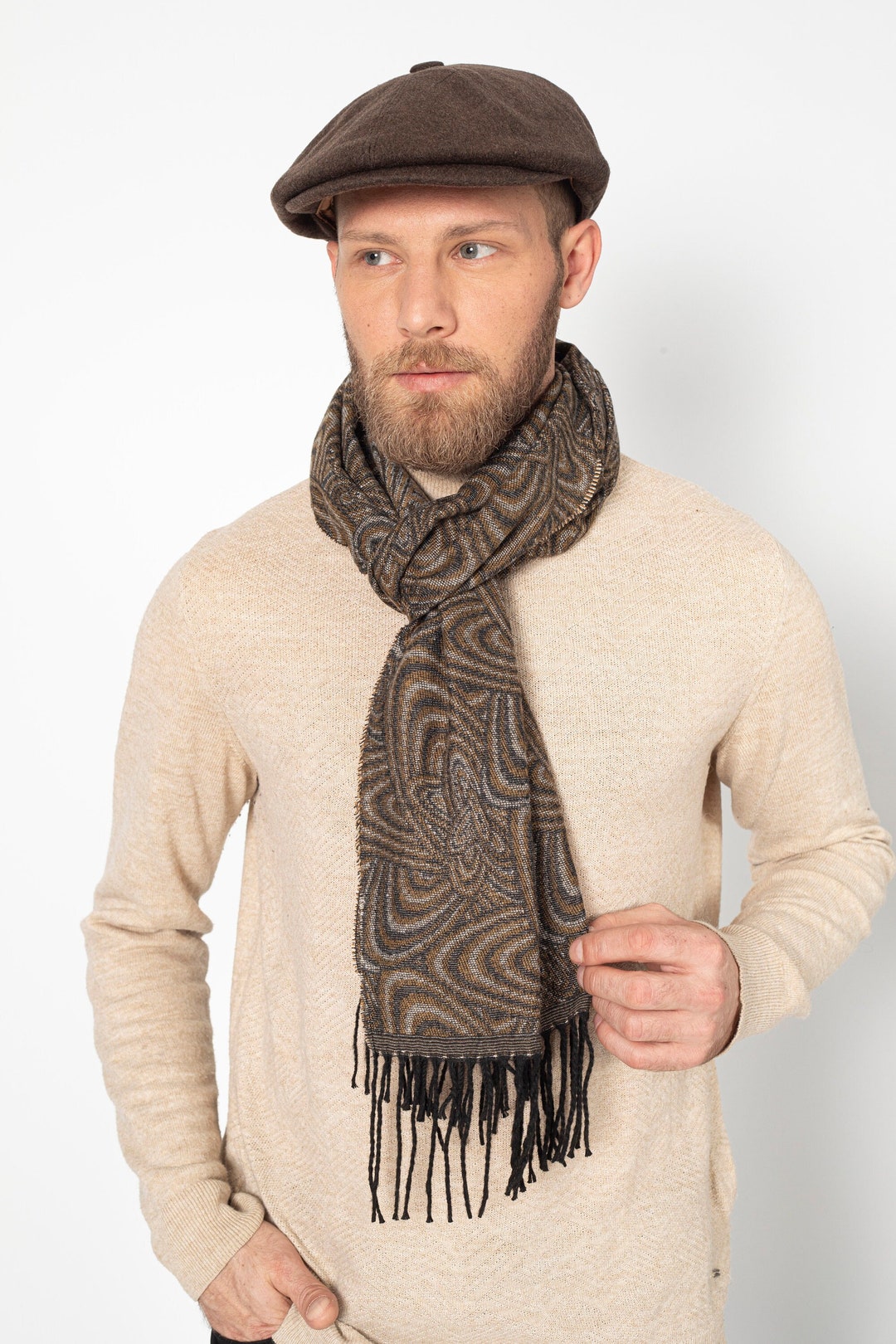 Brown Ethnic Pattern Wool Men Scarf, Suit Scarf, Scarves for Men ...