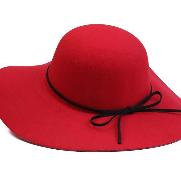 Red Wide Brim Hat - Etsy