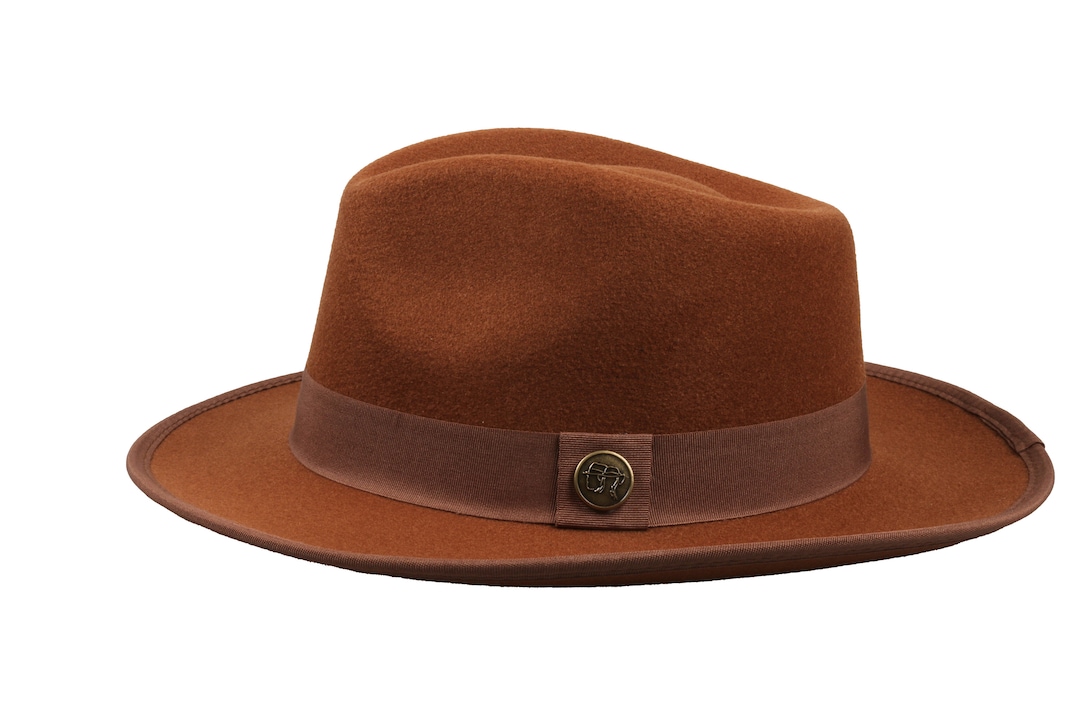 Golden Brown Vegan Felt Fedora Hat, Hatsquare Men Winter Hat, Mid-stiff ...