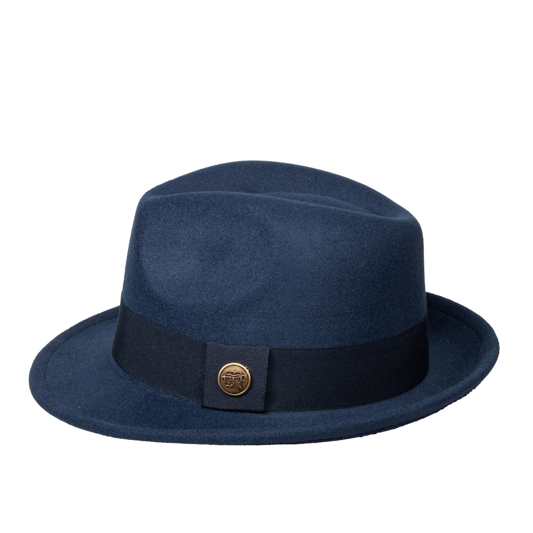 Dark Blue Fedora Polar Fleece Hat, Man Winter Hat, Stiff Fedora Hat ...