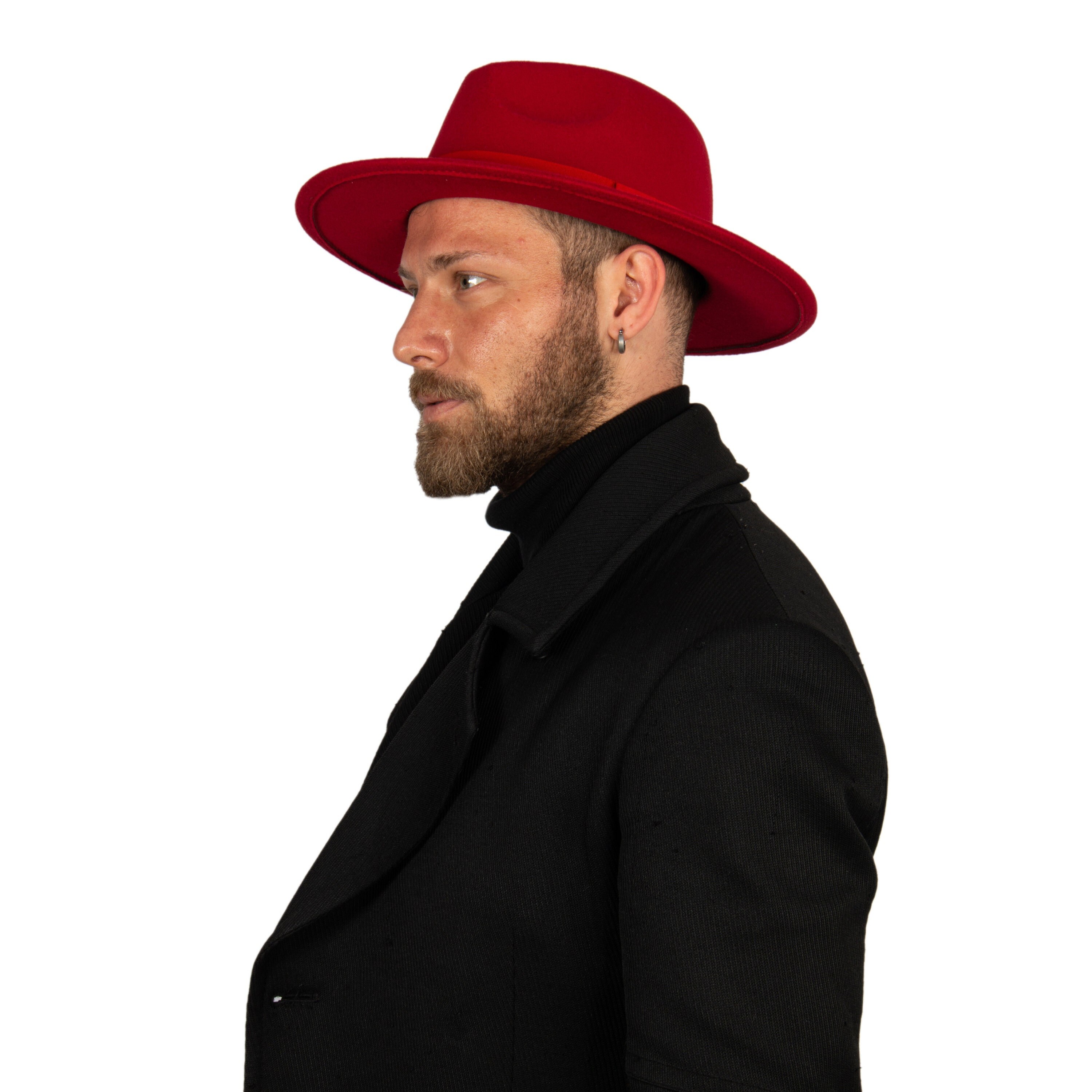 Red Fedora Hat, Vegan Felt Stiff Brim Hat, Hatsqaure Men Winter Hat ...