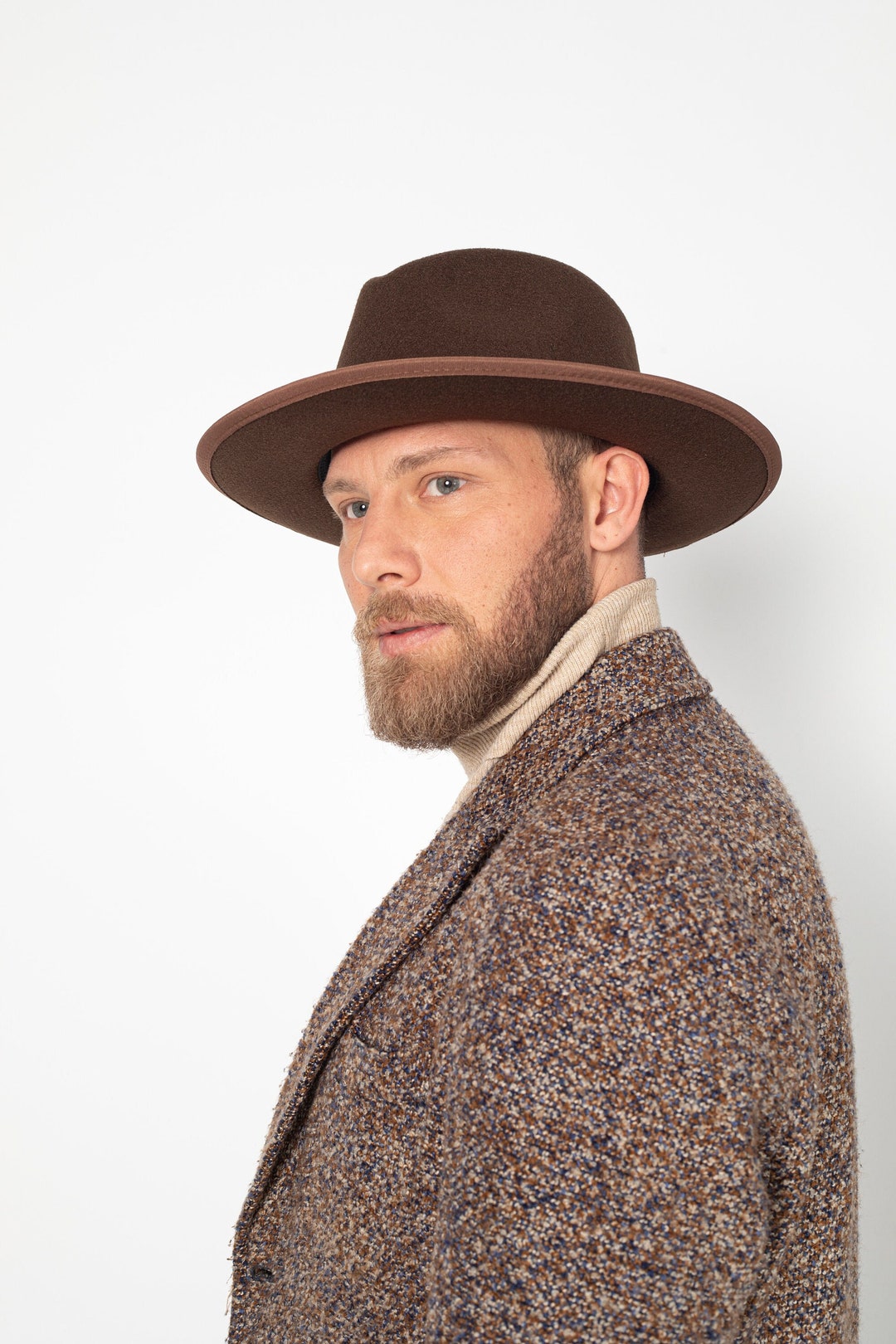 Brown Vegan Felt Fedora Hat, Hatsquare Men Winter Hat, Mid-stiff Fedora ...