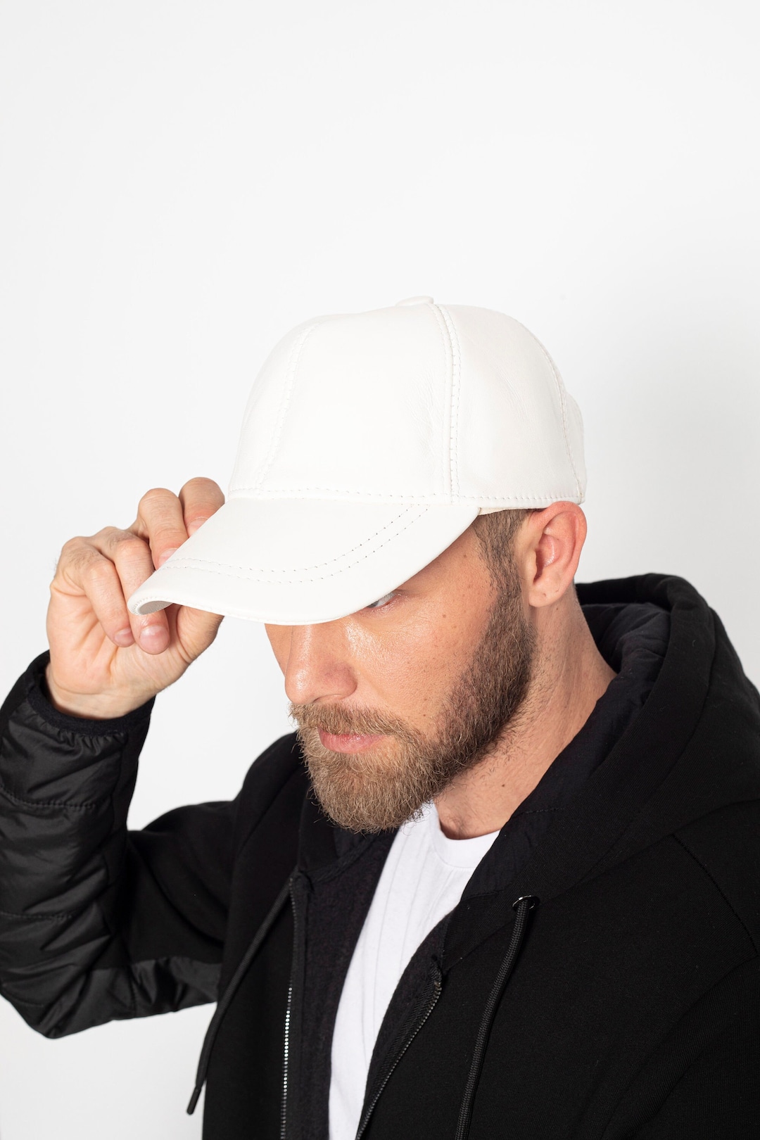 Pearl White Leather Baseball Cap, Hatsquare Baseball Cap, Adjustable ...