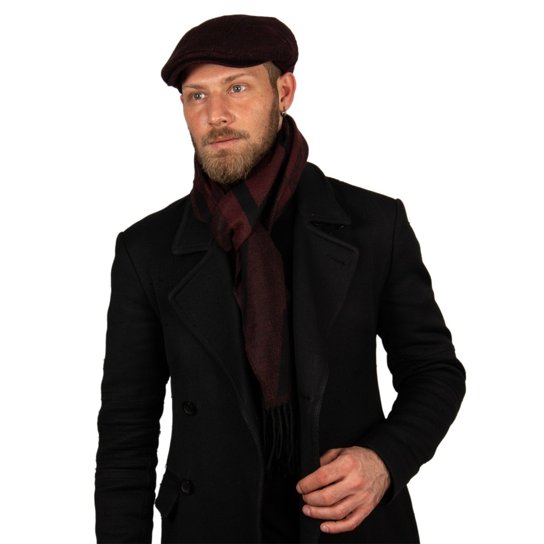 Burgundy Geometric Pattern Wool Men Scarf, Suit Scarf, Scarves for Men ...