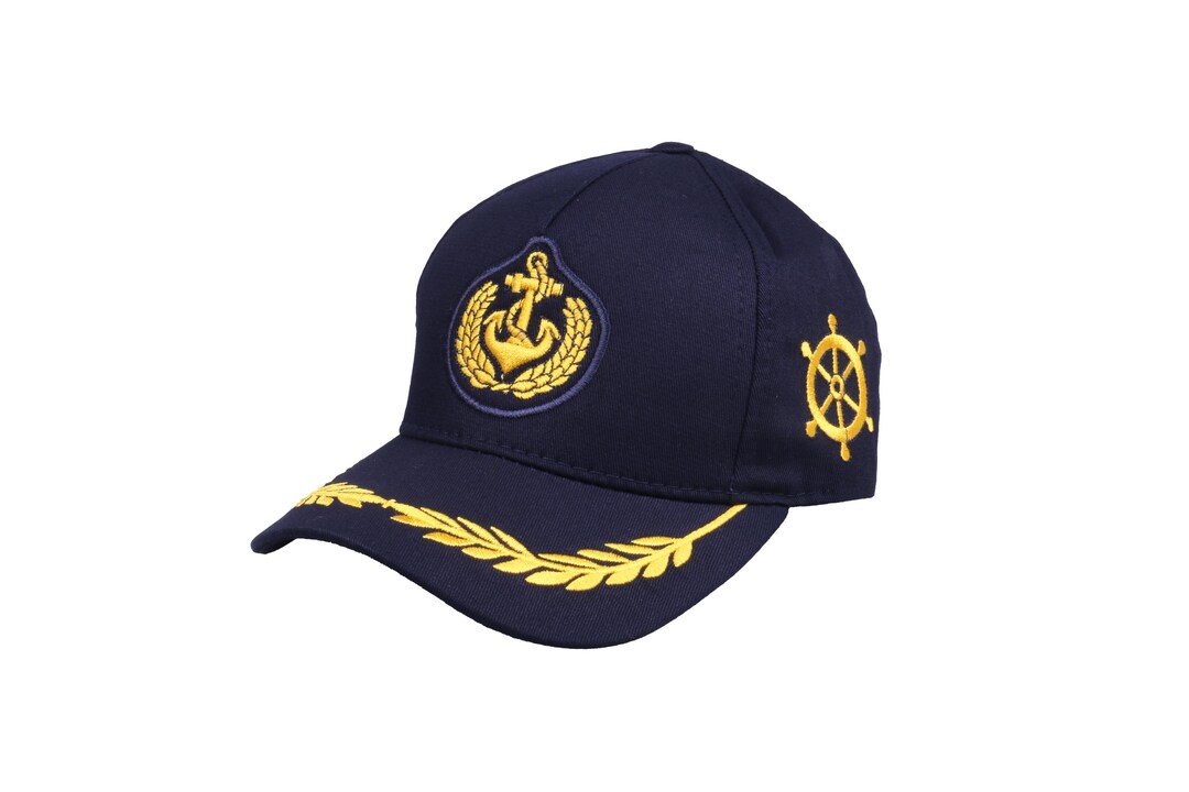 Navy Cotton Captain Baseball Hat, Anchor Embroidered Skipper Boat Cap ...