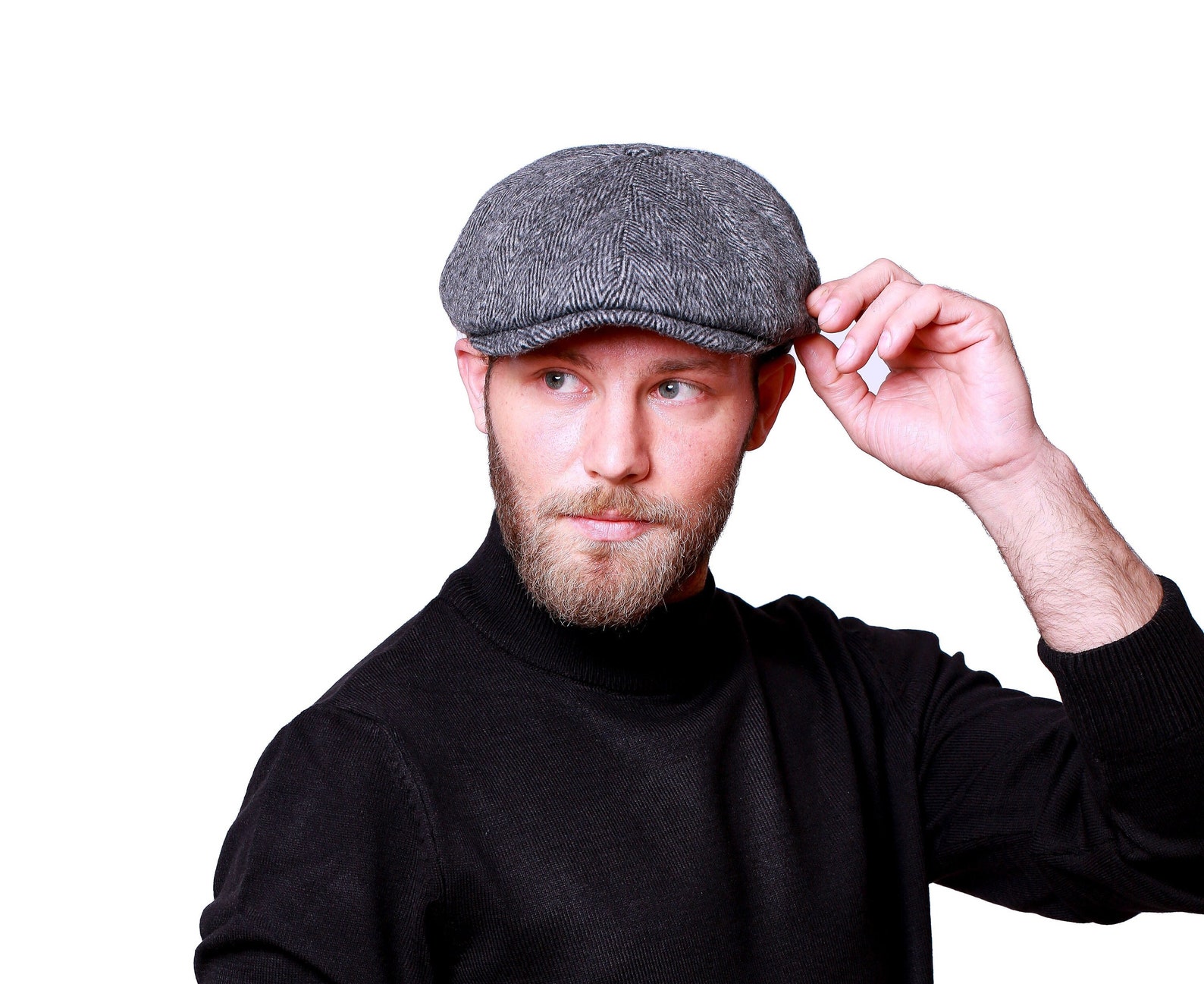 Dark Gray Herringbone Wool 8 Panels Cap, Peaky Blinders Hat, Baker Boy ...
