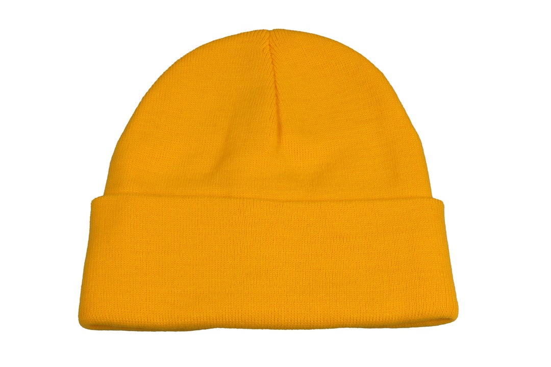 Yellow Basic Beanie Cap Acrylic Unisex Winter Beanie - Etsy