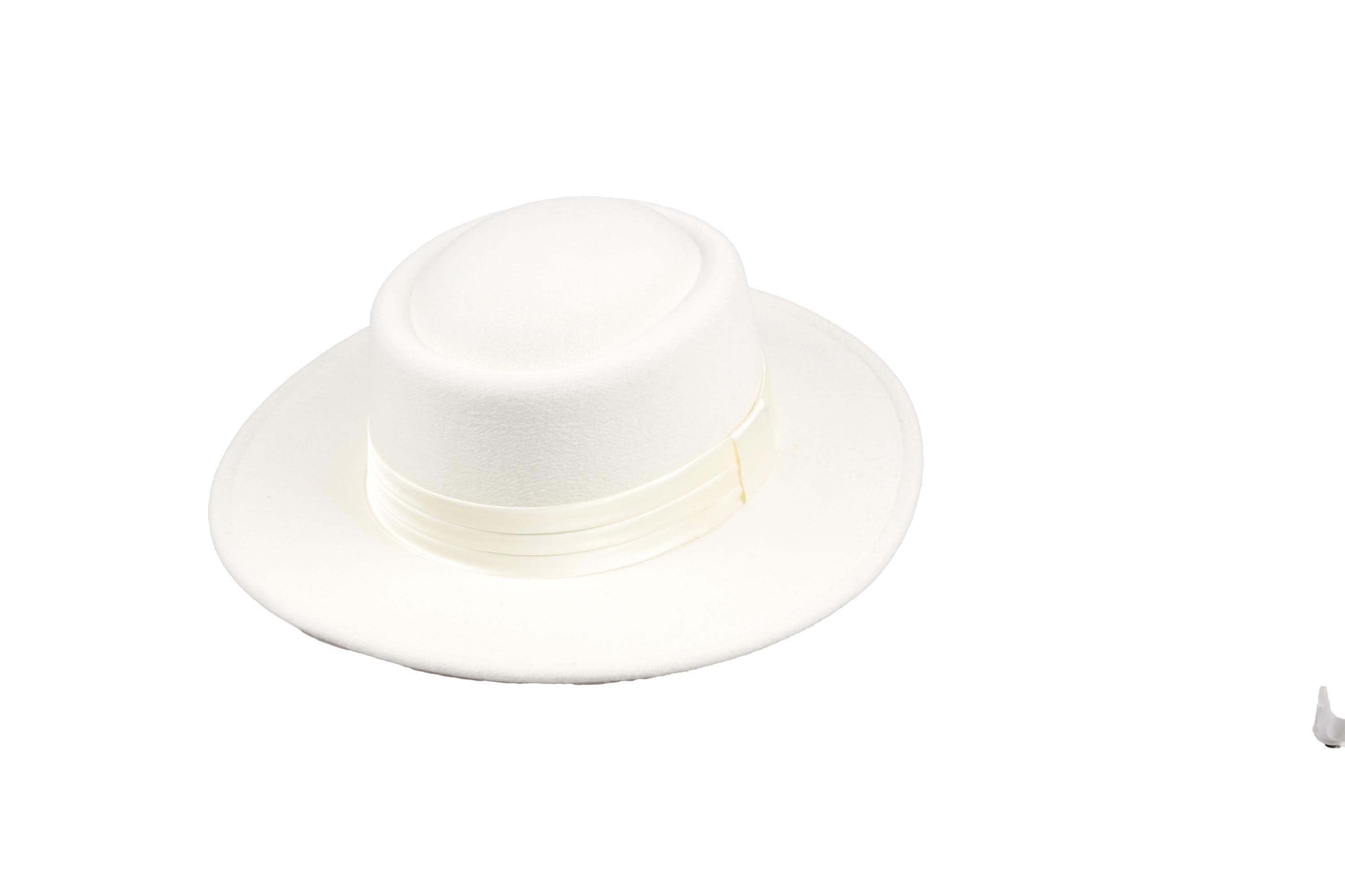 Pearl White Women Boater Hat, Vegan Felt Stiff Brim Fedora Hat ...