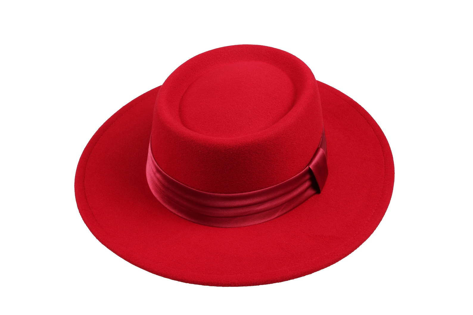 Red Women Boater Hat, Vegan Felt Stiff Brim Fedora Hat, Hatsquare ...