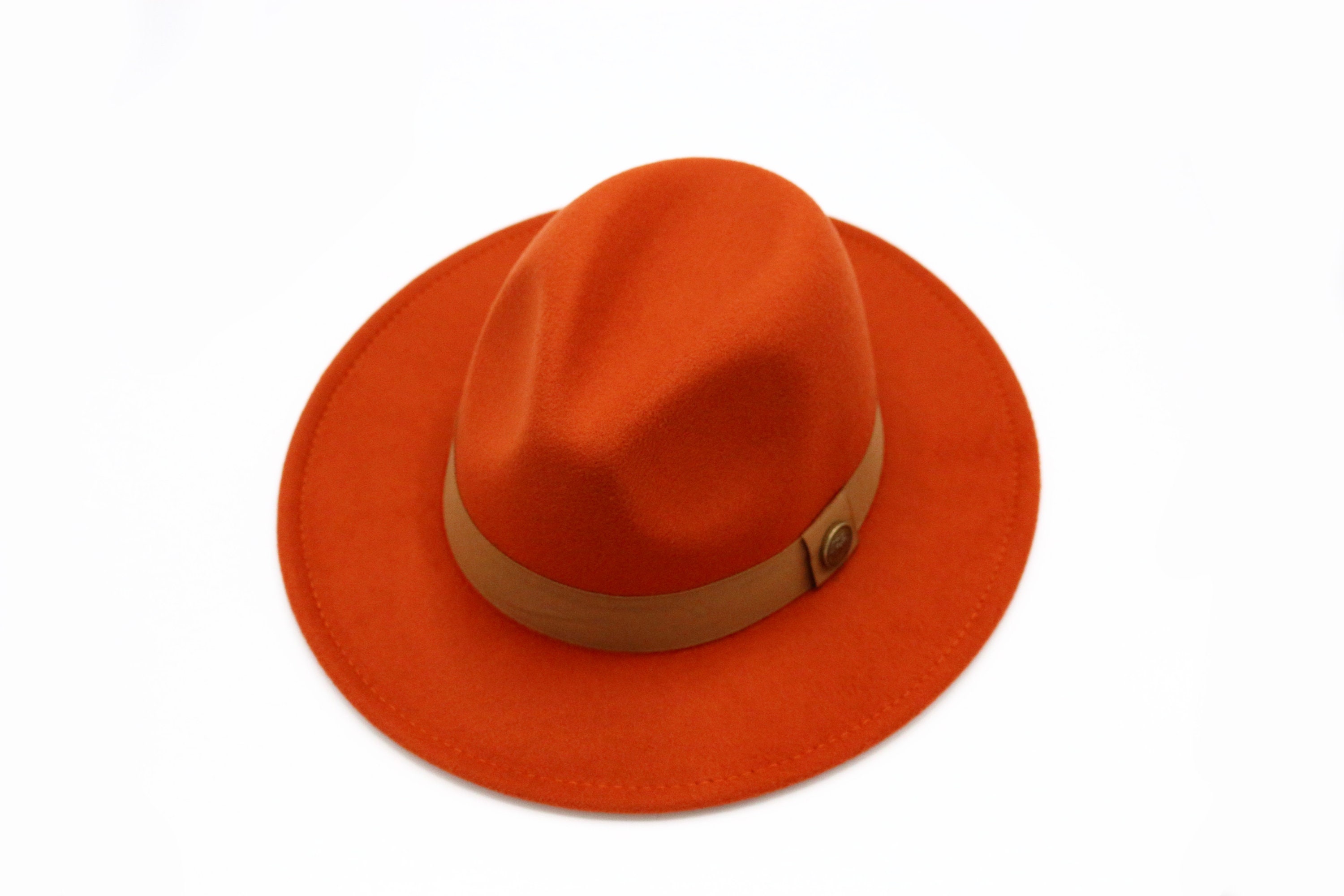 Burnt Orange Fedora Hat, Vegan Felt Stiff Brim Hat, Men Winter Hat ...