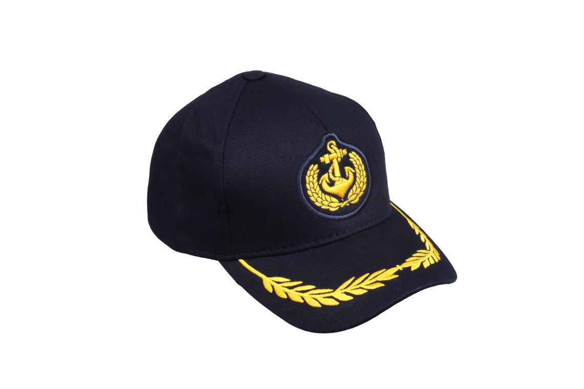 Navy Cotton Captain Baseball Hat, Anchor Embroidered Skipper Boat Cap ...