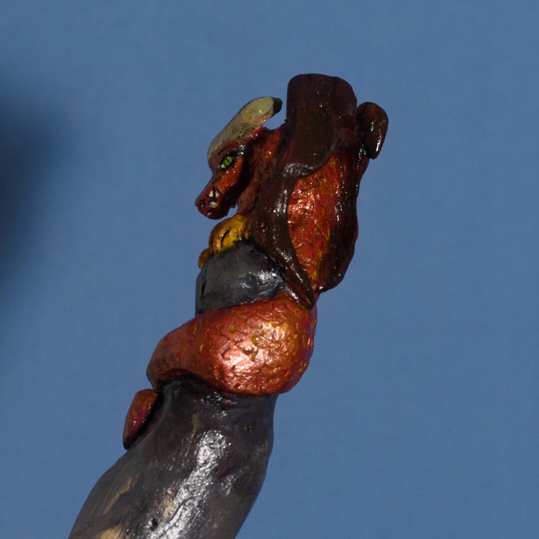 Painted Dragon Walking Stick, Detailed Fantasy Carving, Artistic Hiking ...