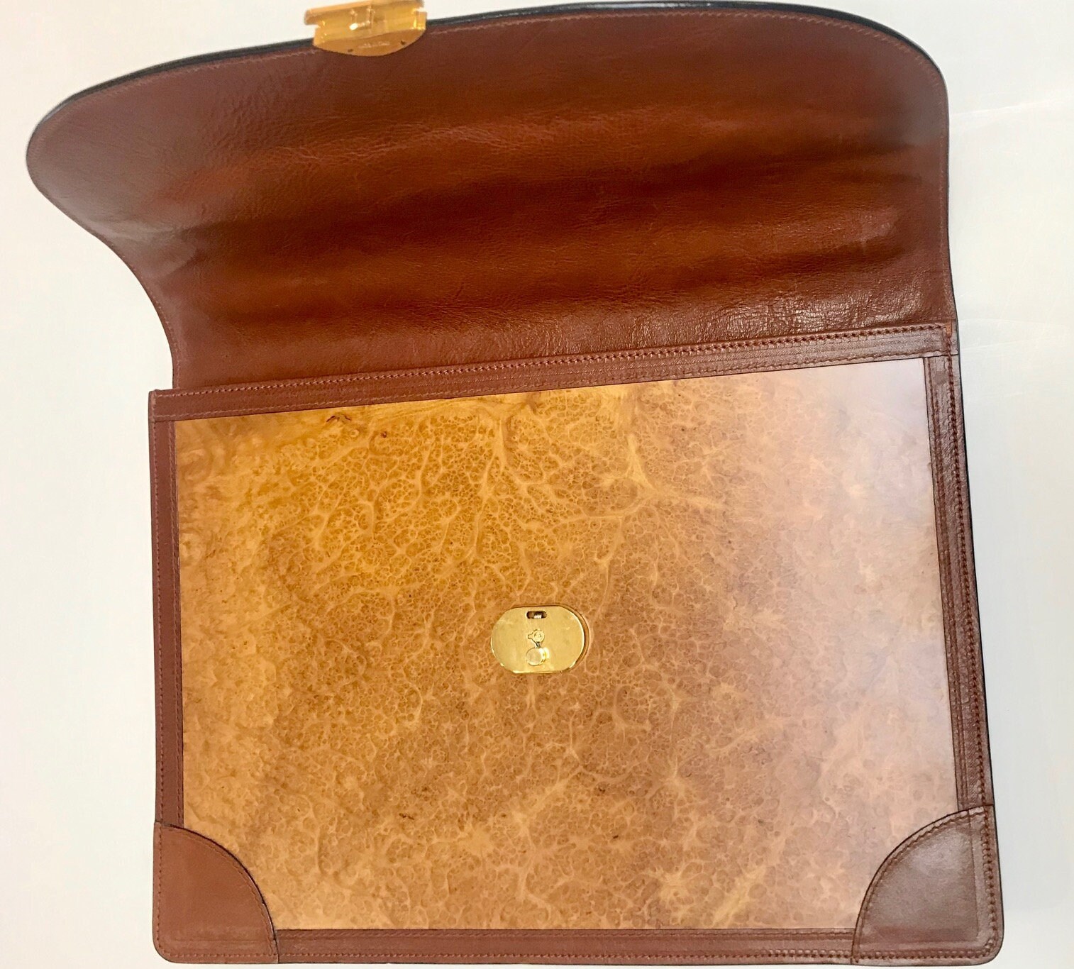 Vintage Italian Leather and Burled Wood Briefcase by Creando Milan ...