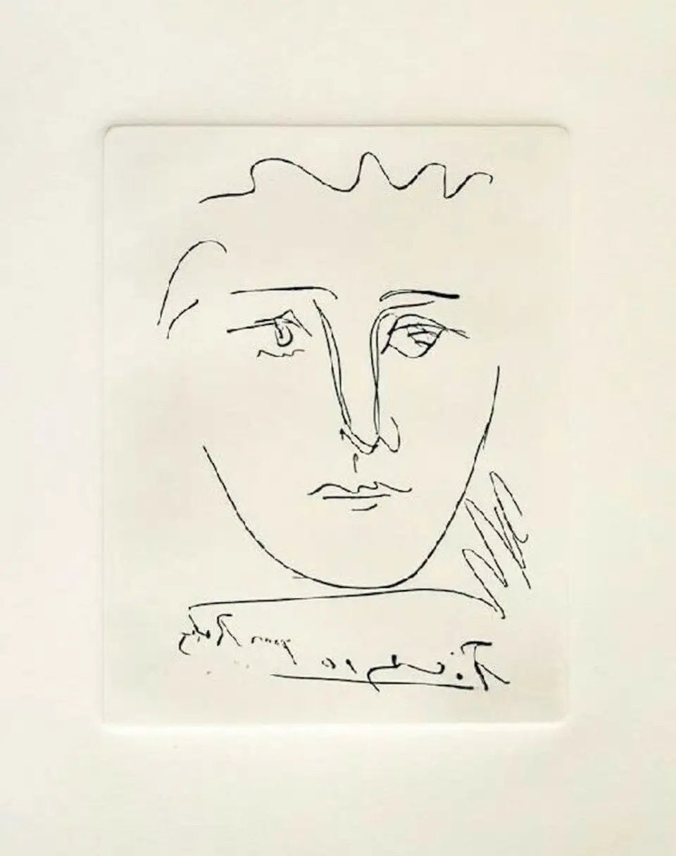 Pablo Picasso Etching Pour Roby Lage De Soleil Reverse Signed In Plate