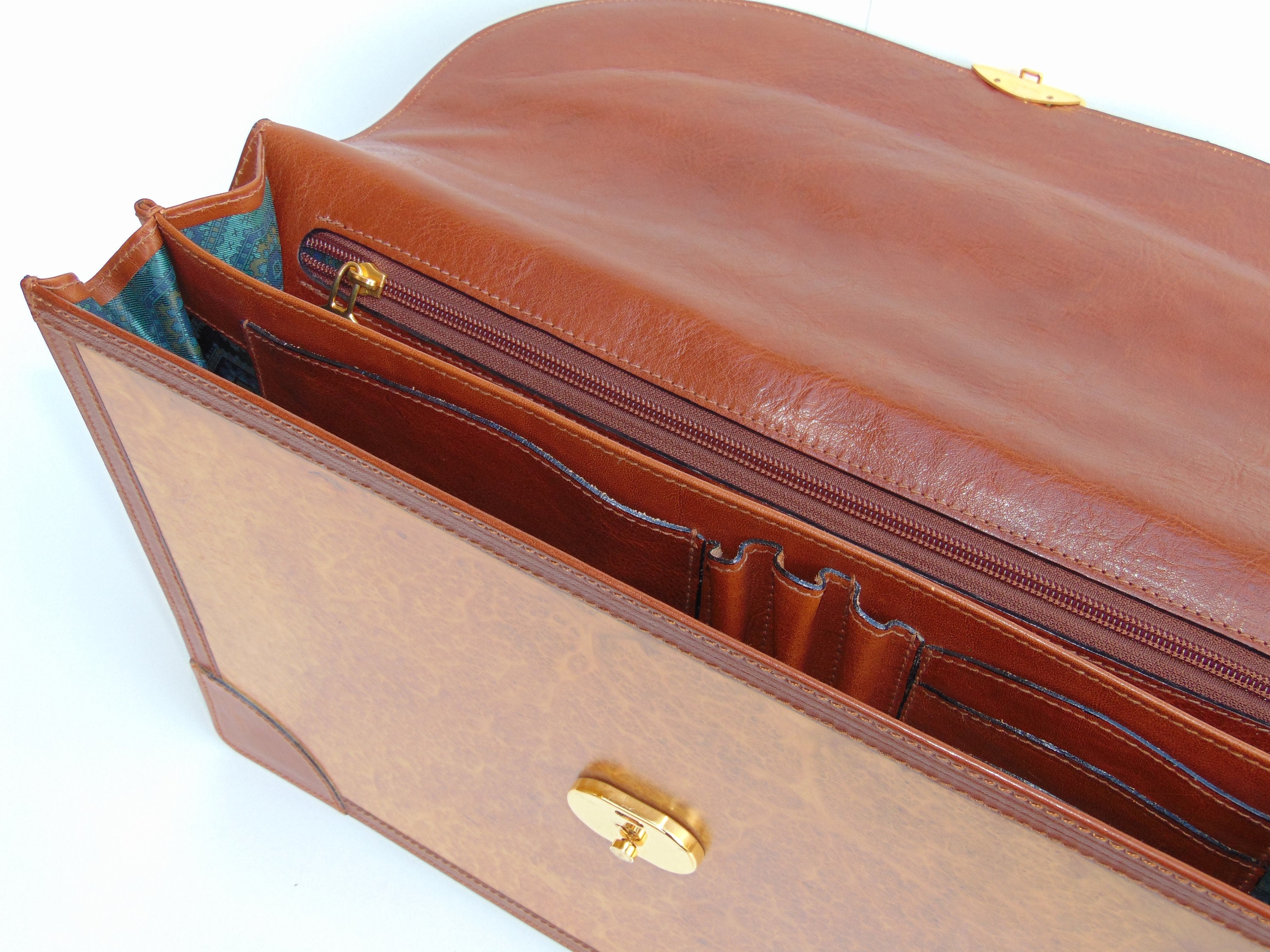 Vintage Italian Leather and Burled Wood Briefcase by Creando | Etsy