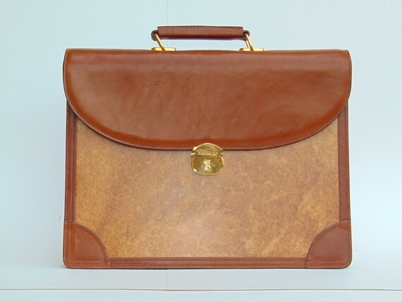 Vintage Italian Leather and Burled Wood Briefcase by Creando - Etsy