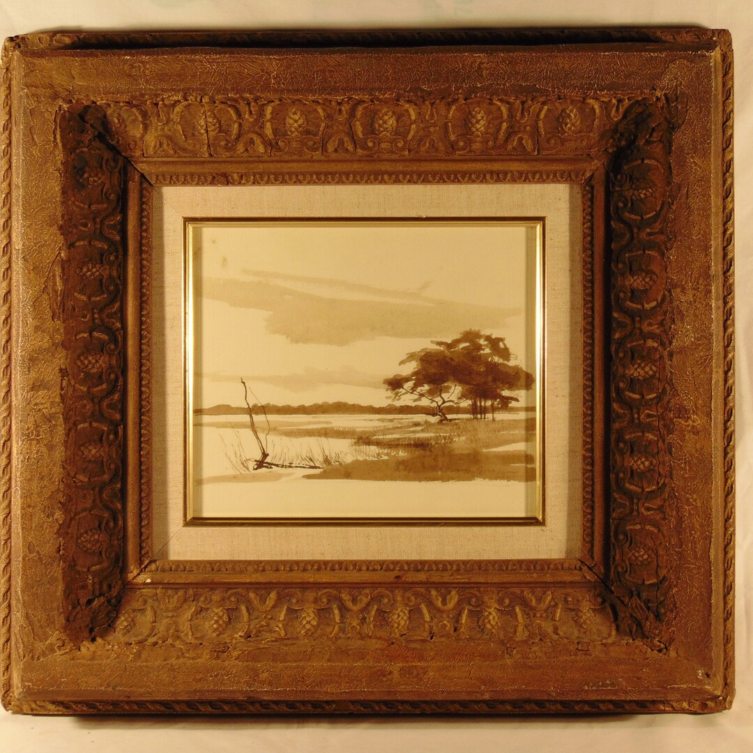 Sepia Watercolor Painting on Paper of Marsh by Artist Tony Griffin in ...