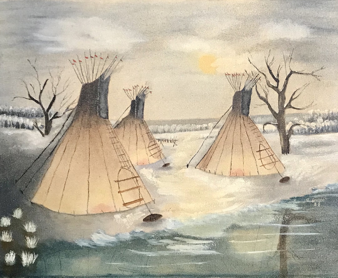 Oil on Canvas Painting of Teepees by the River by Artist A. Smith - Etsy