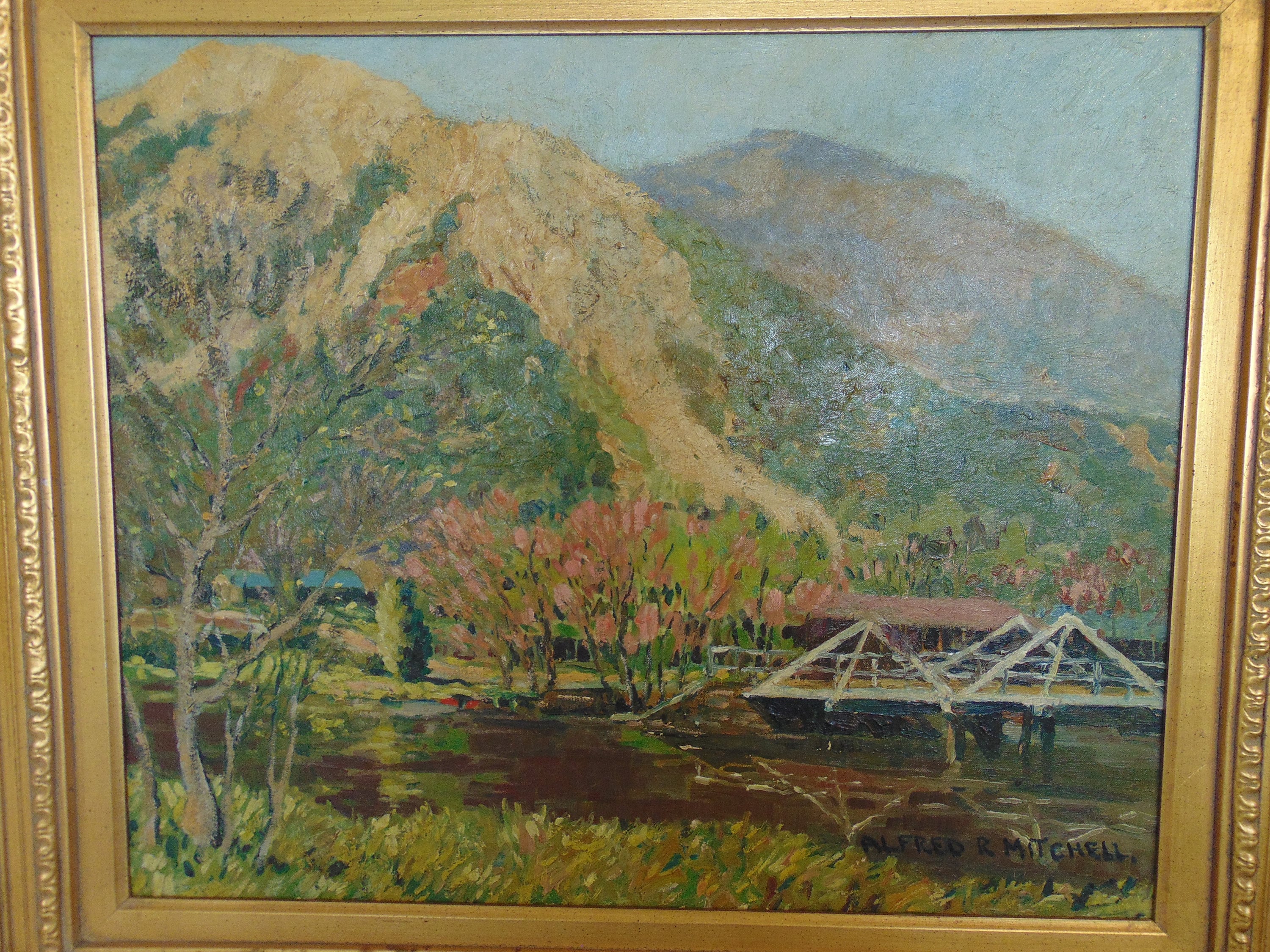 California Landscape by Alfred R. Mitchell, Framed Oil on Canvas Board ...