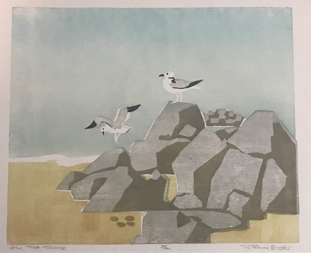 Limited Edition Woodcut - "on the Rocks"- Hand Signed by Artist Pearce ...
