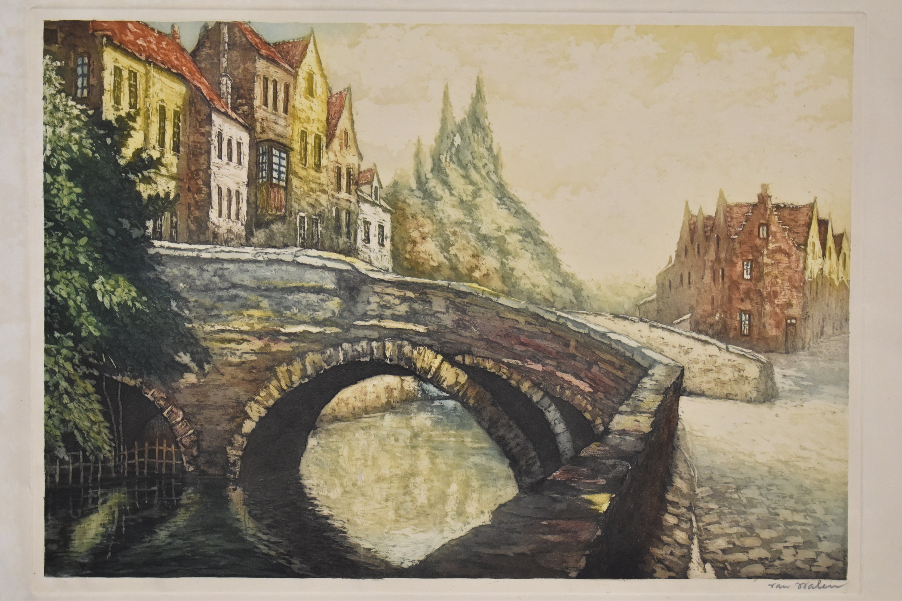 Colored Etching of Bruges by Van Walen, Signed - Etsy
