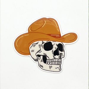 Cowboy Skull Sticker, Vinyl Sticker, Multiple Colors, Spooky Halloween ...