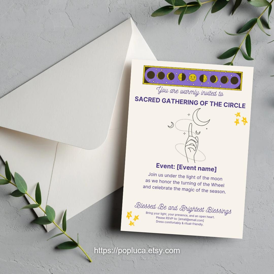Editable Wiccan Invitation Template | Canva Handfasting, Ritual or ...