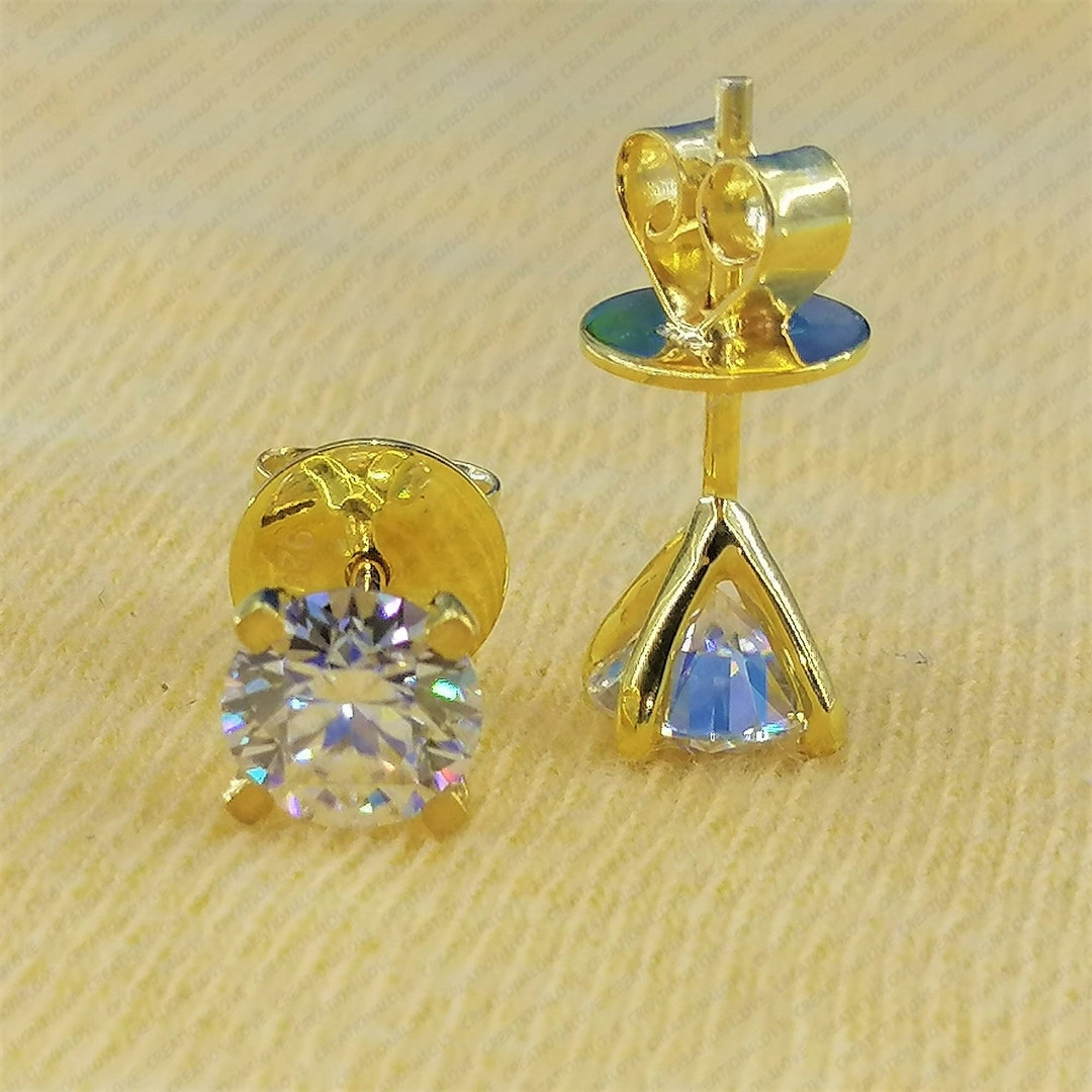Round Cut Moissanite Push Back Stud Earrings, Moissanite Push Back Stud ...
