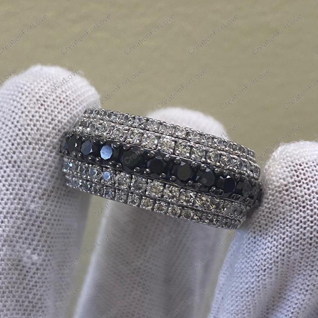 Black Lab Grown Diamond & Moissanite Men’s Wedding Band in 14K Solid ...