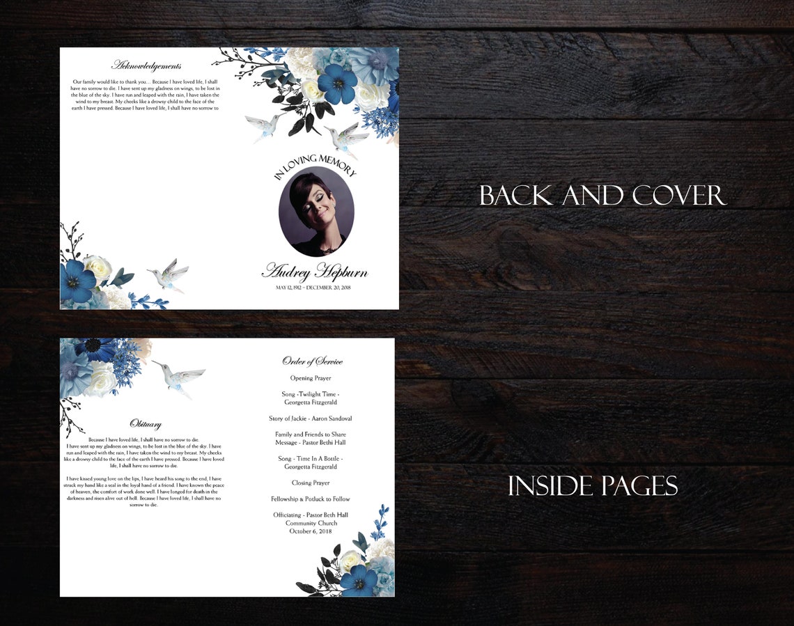 Funeral Program Template 4 Page Bi-fold Program Microsoft - Etsy