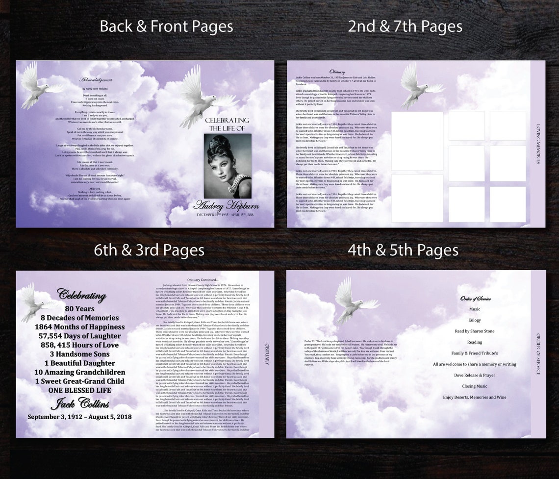 Funeral Program Template 8 Pages Graduated Fold Funeral - Etsy