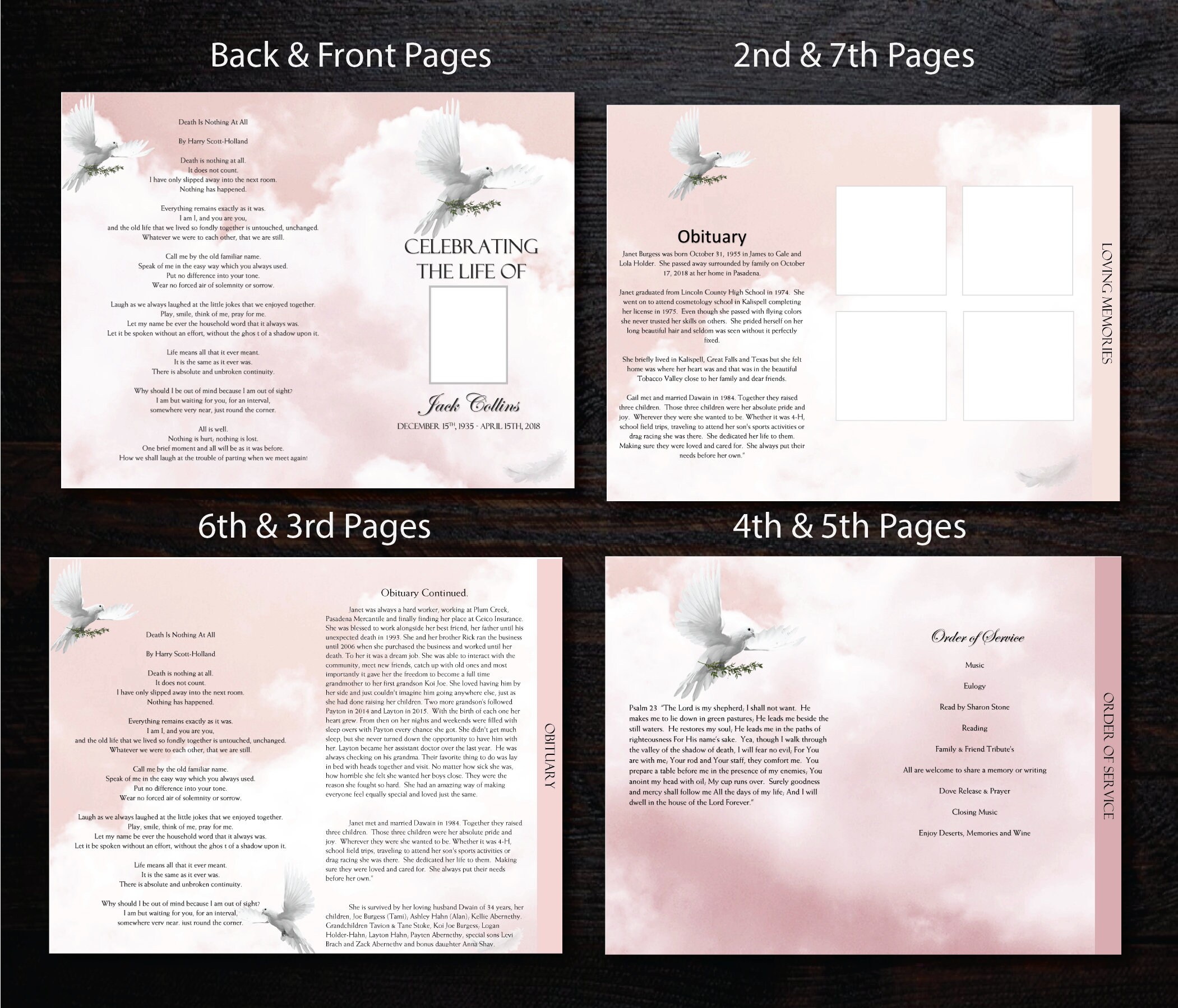 Funeral Program Template 8 Pages | Graduated Fold Funeral Program ...