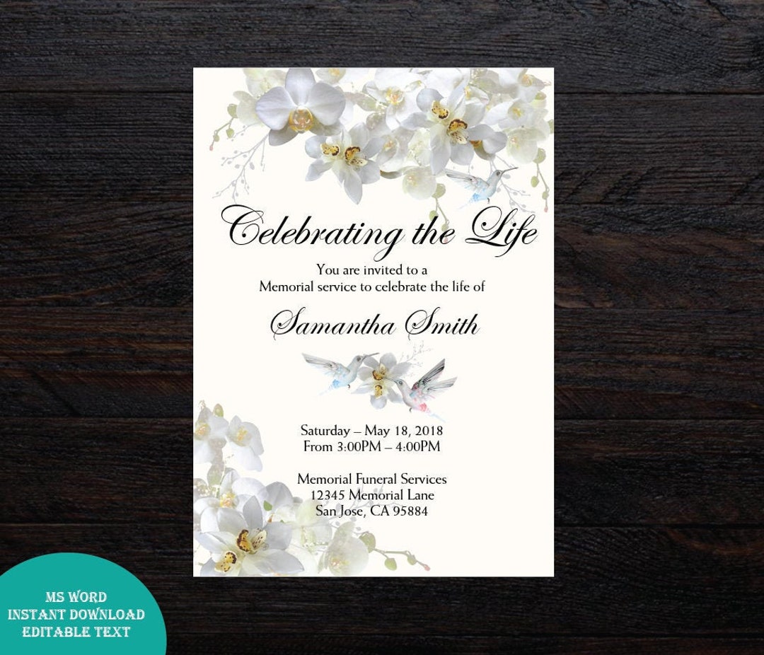 Ivory White Orchid Hummingbirds Floral Funeral Announcement Memorial ...