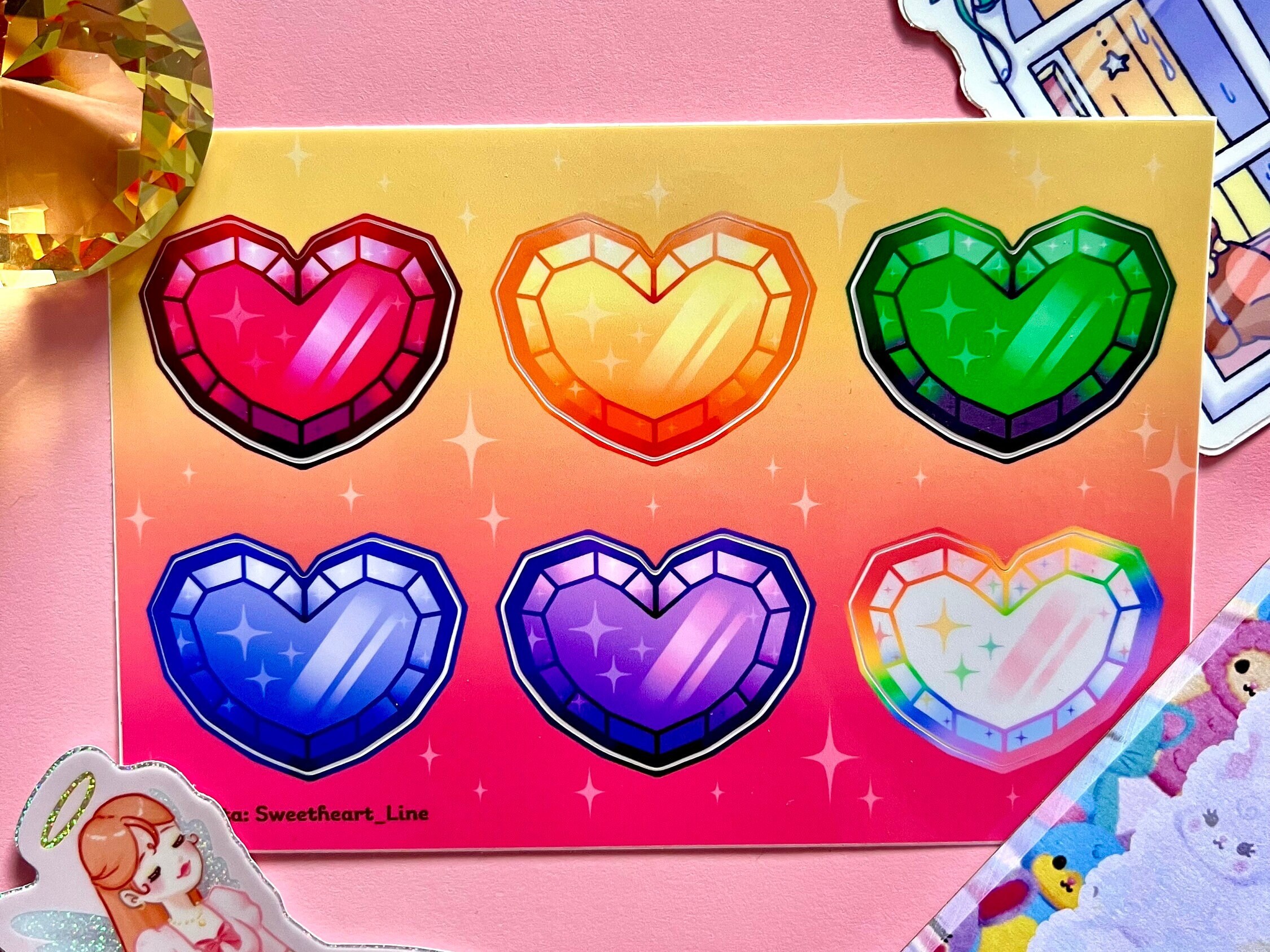 Heart Gems Sticker Sheet Kawaii Sticker Sheet, Cute Sticker Sheet - Etsy