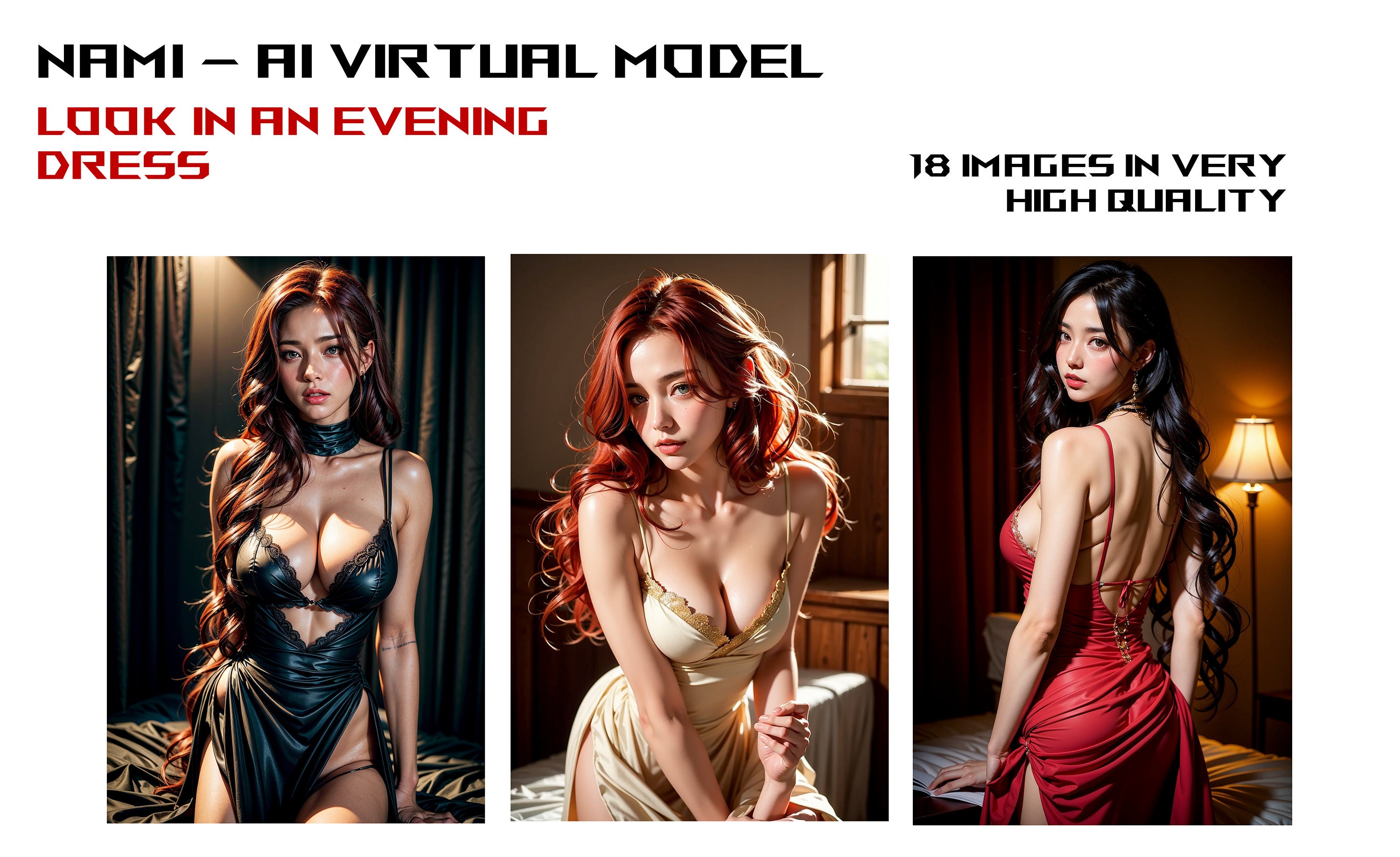 Nami in Evening Dress. Set of 18 Images. Nami is a Virtual Artificial Intelligence Model ...