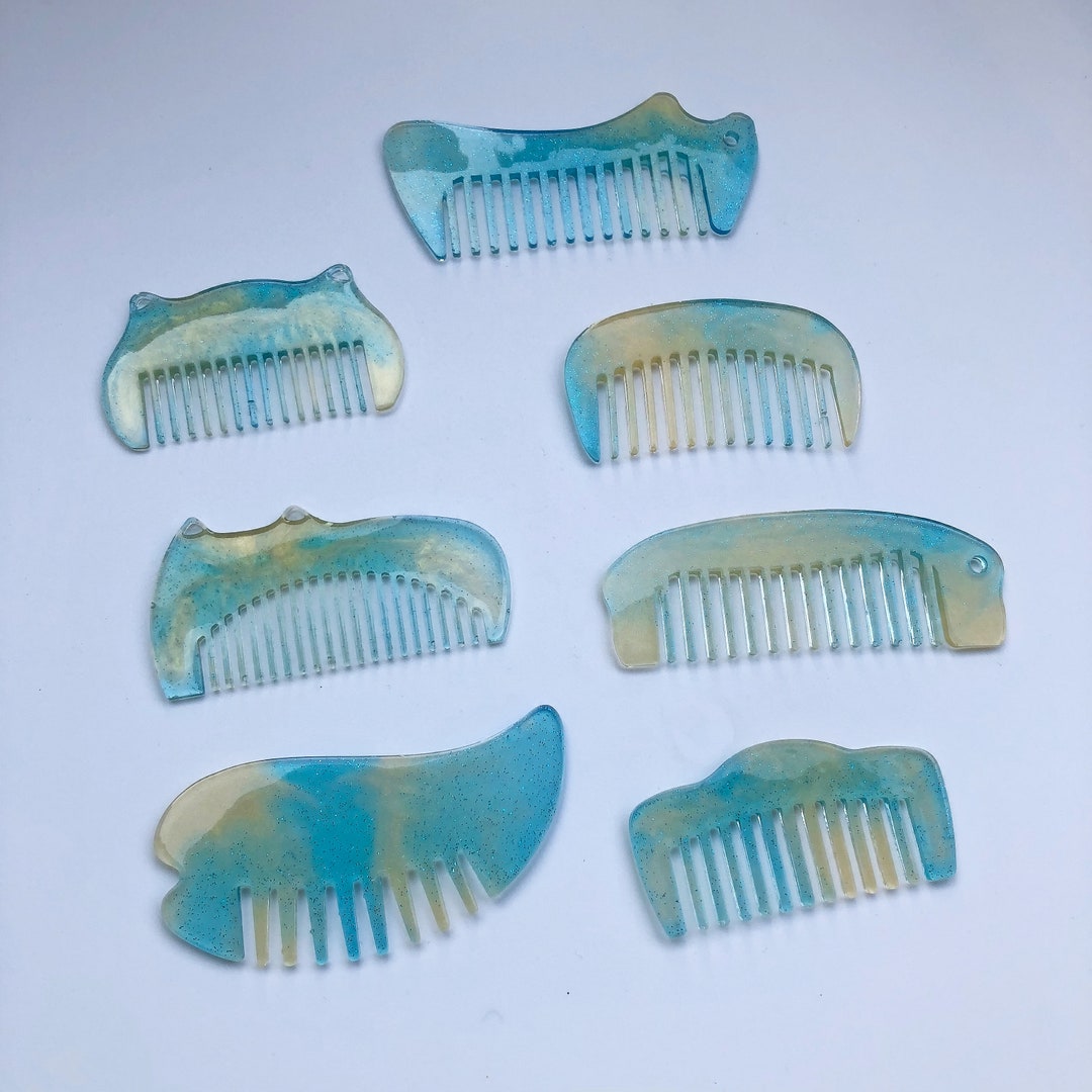 Handmade Resin Combs (yellow and Light Blue With Glitters) - Etsy