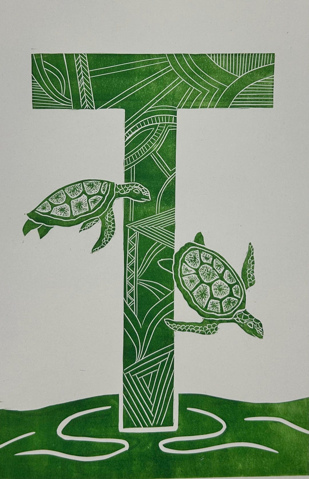 Alphabet Linocut Print - Letter T for Turtle - Kids Nursery Wall Art ...