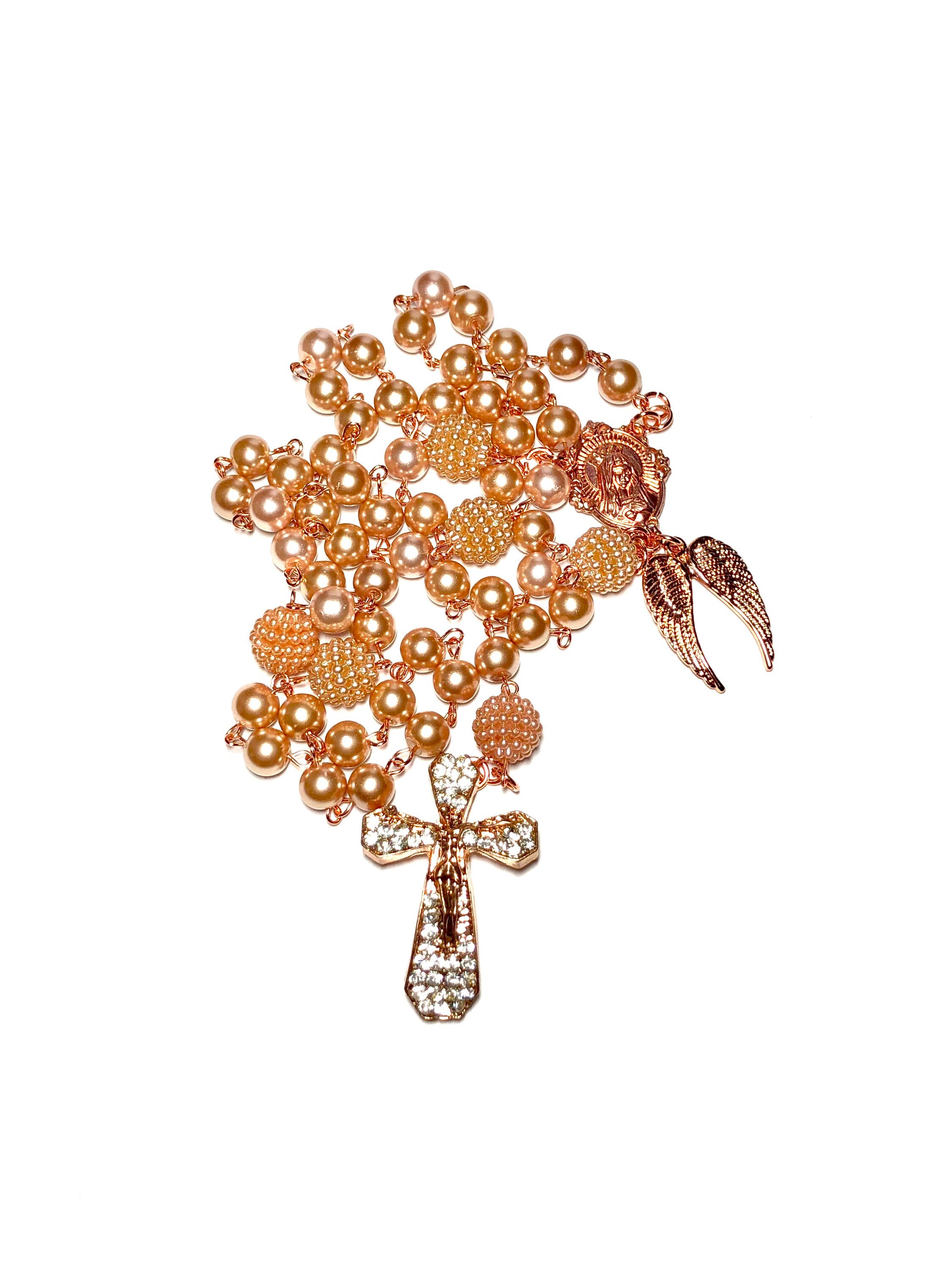 Bridal Rosary Rose Gold Necklace Angel Wings Rosary - Etsy