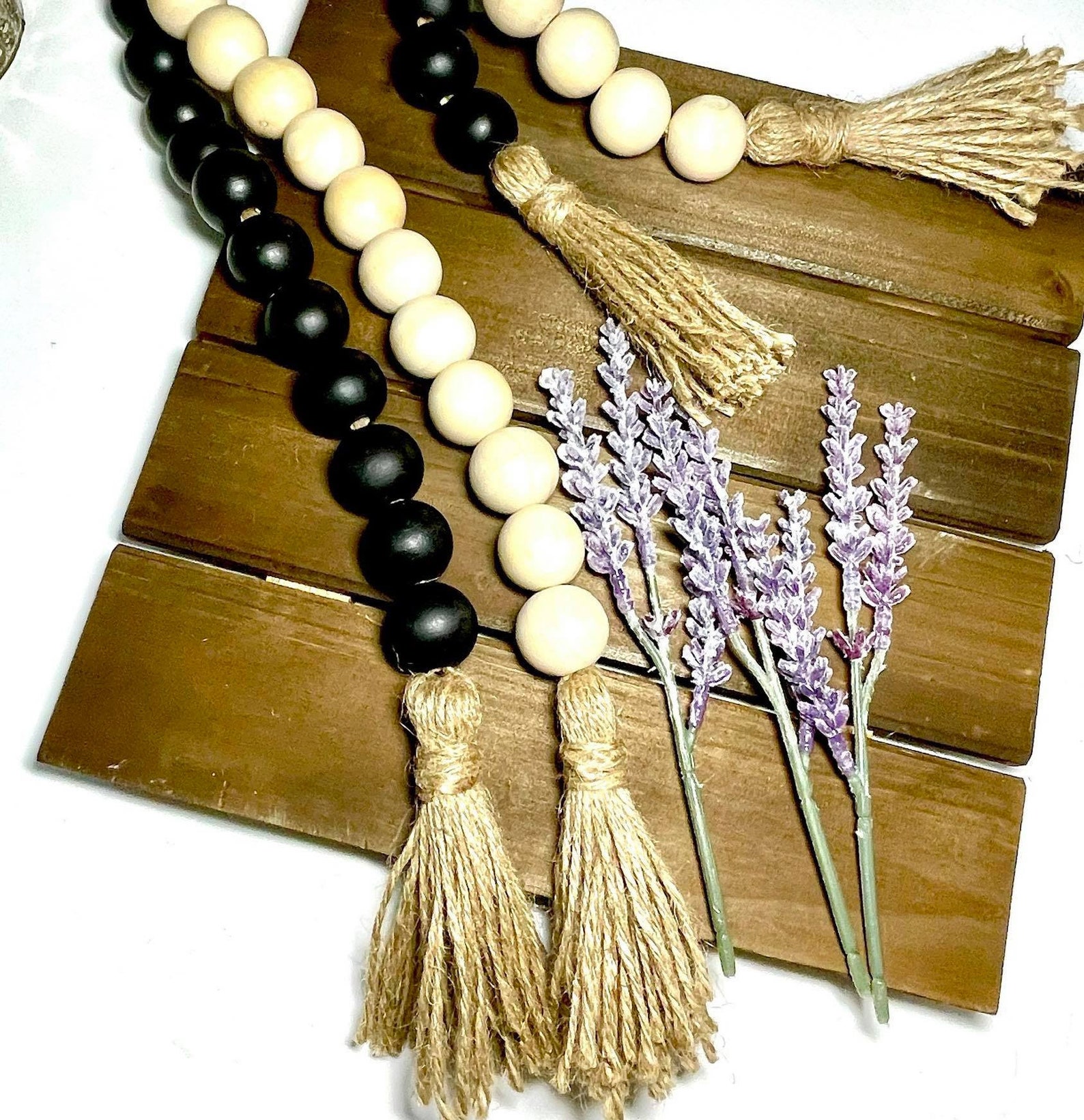Black Wood Bead Garland Farmhouse Wood Garland Modern Beaded - Etsy
