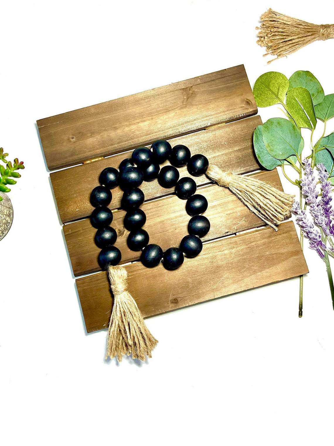 Black Wood Bead Garland Farmhouse Wood Garland Modern Beaded - Etsy