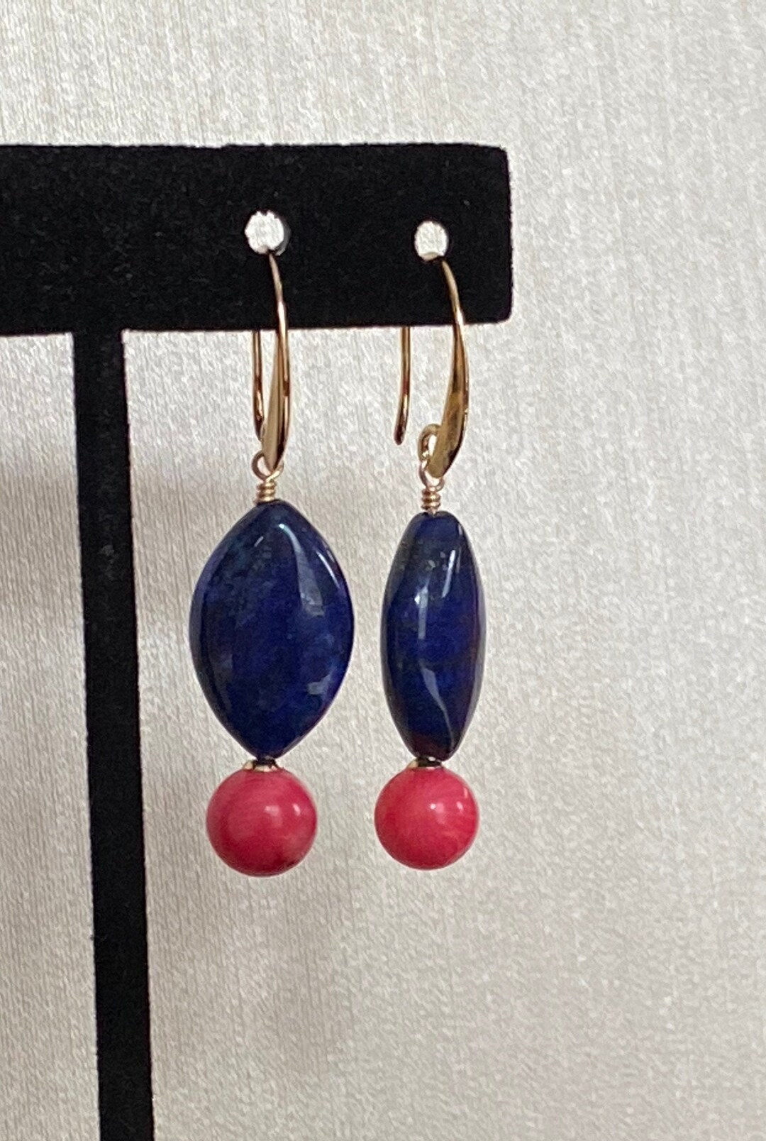 Elegant Fun Lapis & Pink Coral 14K Gold Over Sterling Drop - Etsy