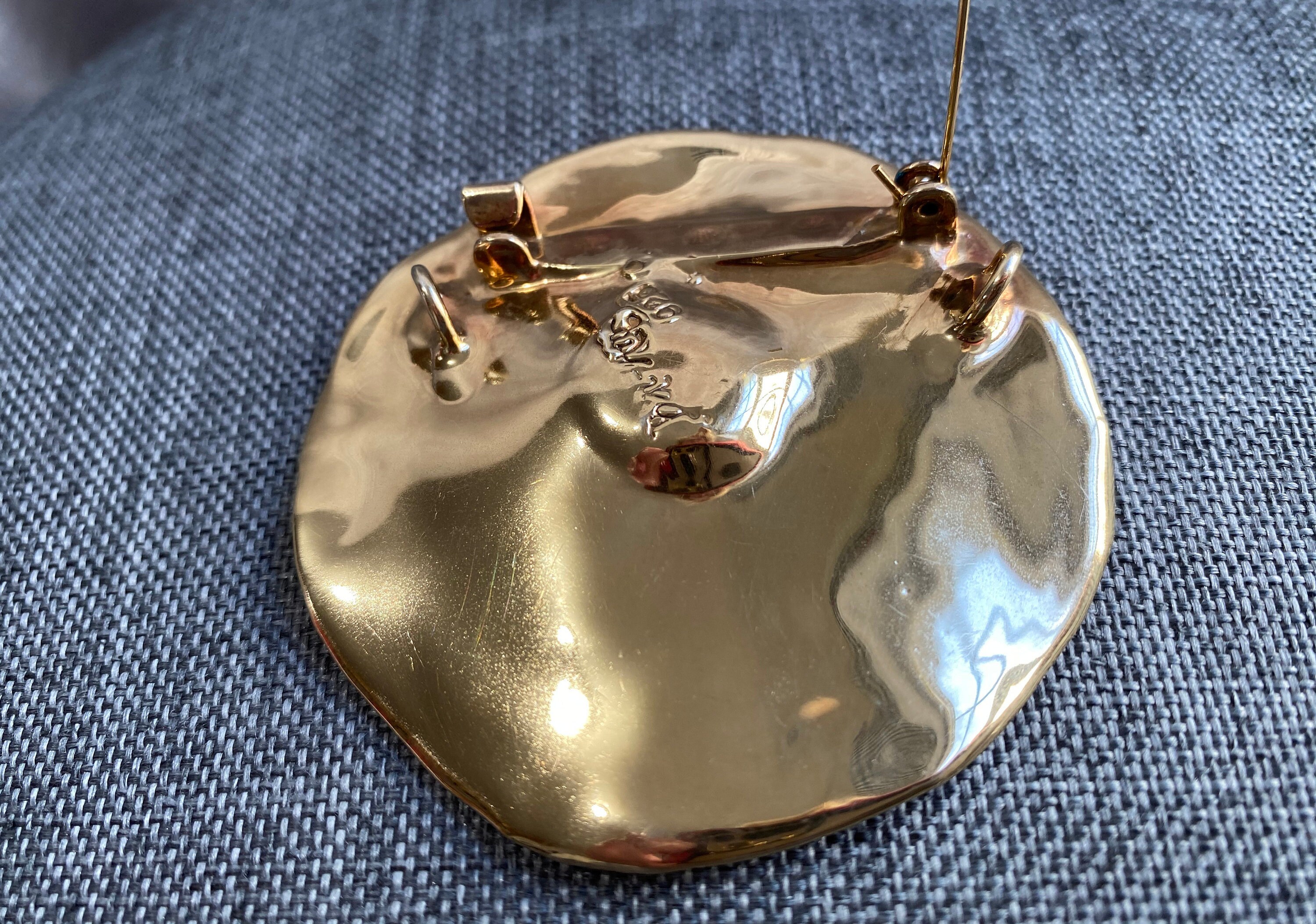 Bat Ami Large Freeform Gold Vermeil over Sterling Lapis Brooch Pendant