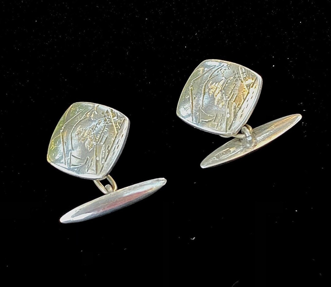 Vintage Silver Chainlink Engraved Asian Cufflinks - Etsy