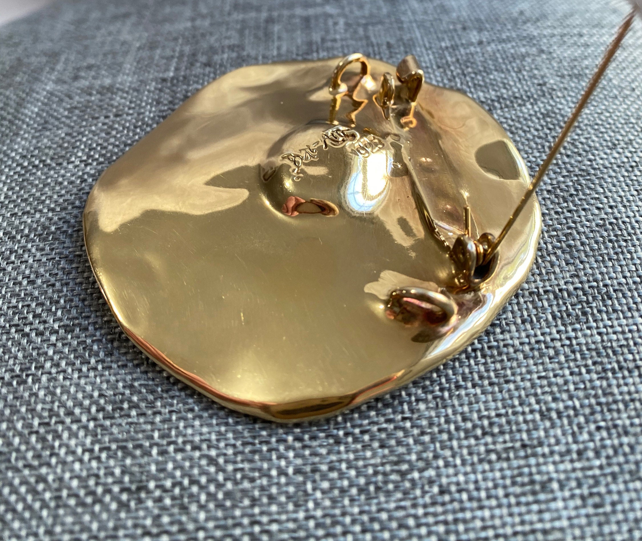 Bat Ami Large Freeform Gold Vermeil over Sterling Lapis Brooch Pendant