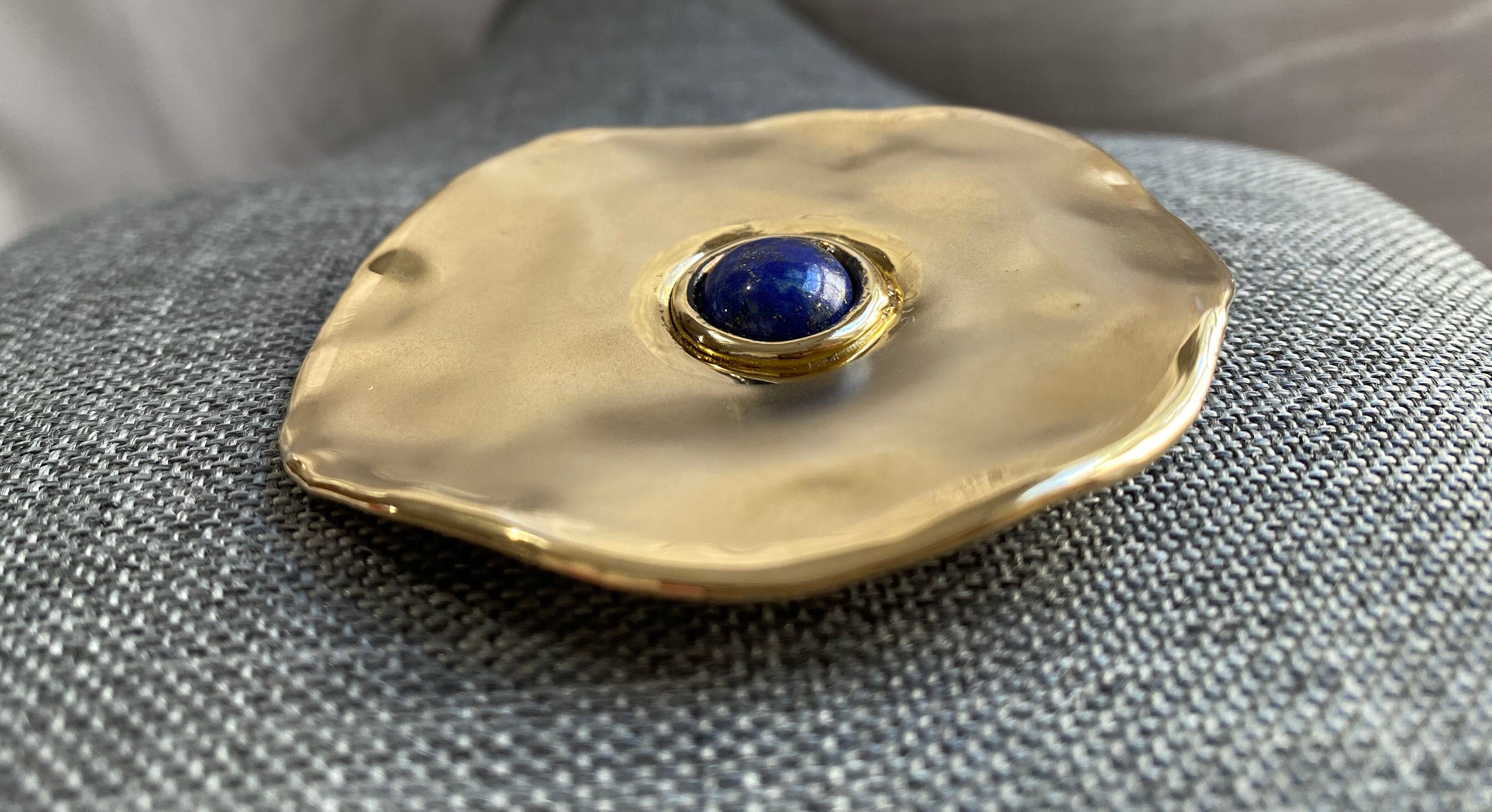 Bat Ami Large Freeform Gold Vermeil over Sterling Lapis Brooch Pendant